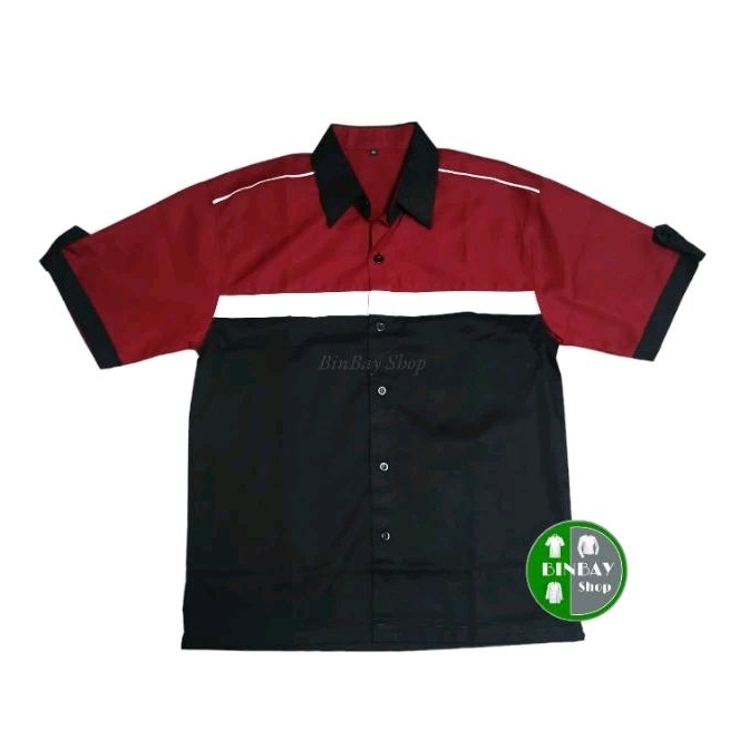 Jual KEMEJA SERAGAM DRILL HITAM KOMBINASI MAROON PUTIH TJ | Shopee ...