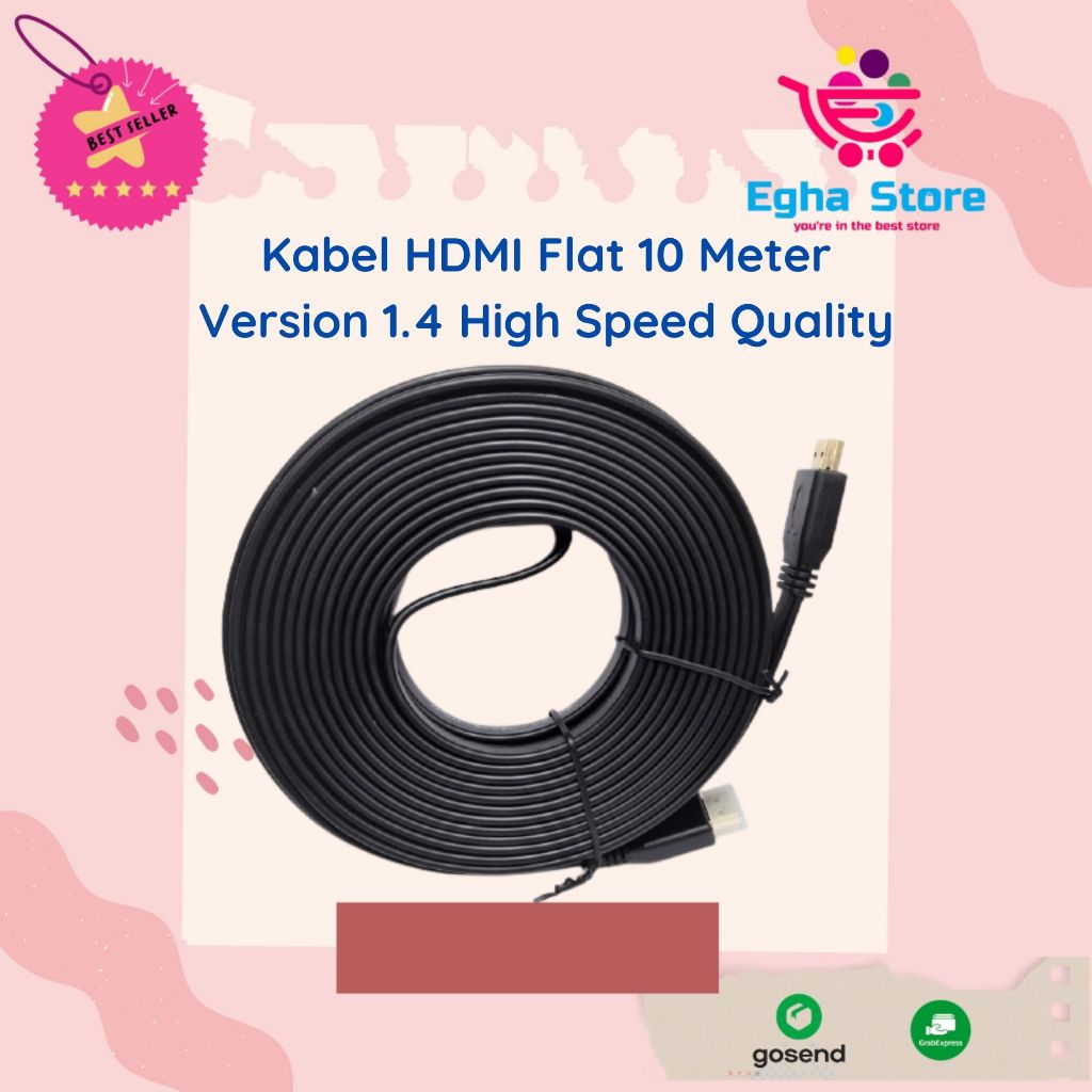 Jual Kabel HDMI 10 Meter Flat Version 1.4 High Speed Quality Cable HDTV ...