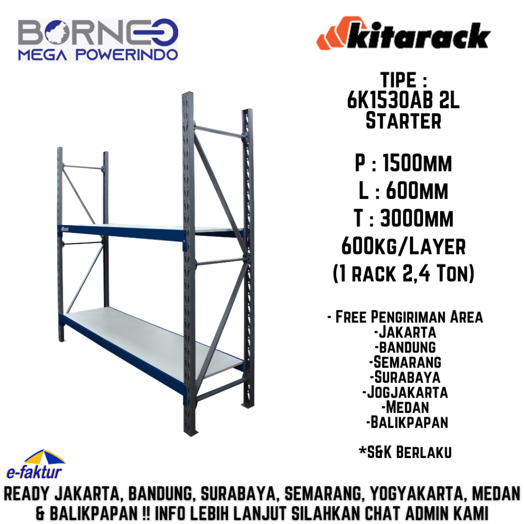 Jual KITARACK WAREHOUSE RACK 6K1530 HEAVY DUTY GRAY 600KG/LAYER ...