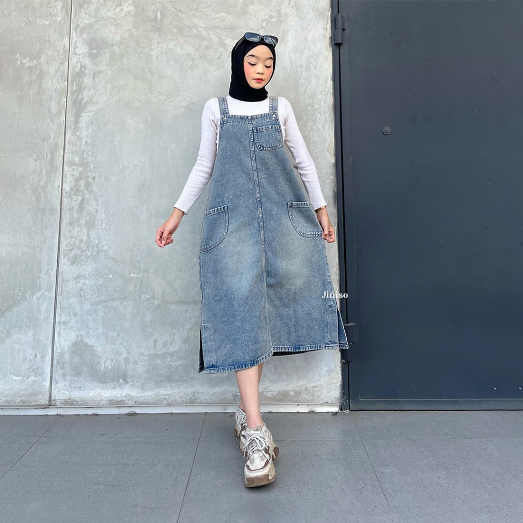 Jual JINISO - Jumpsuit Overall Jeans Rok Panjang | Shopee Indonesia