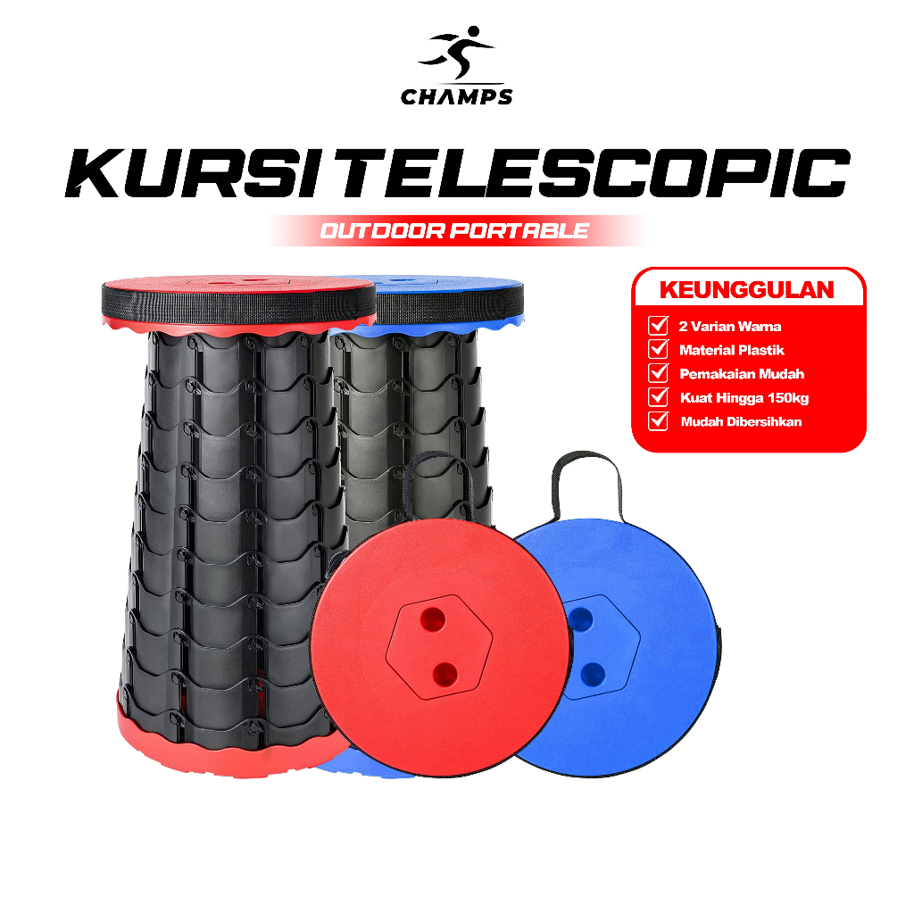 Jual CHAMPS Telescopic Stool Kursi Lipat Outdoor/Indoor Camping Bisa 150kg Portable Teleskopik ...