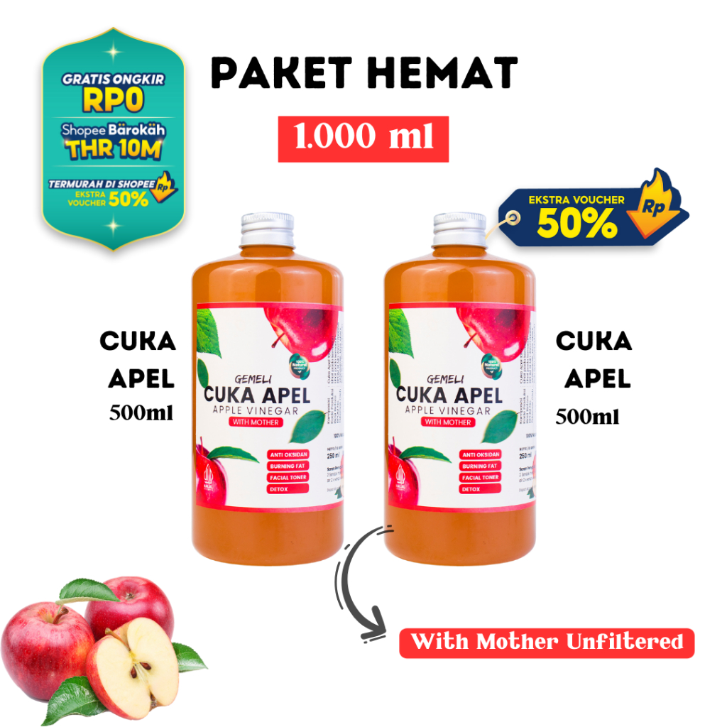 Jual Cuka Apel Original 1000ml With Mother | Shopee Indonesia