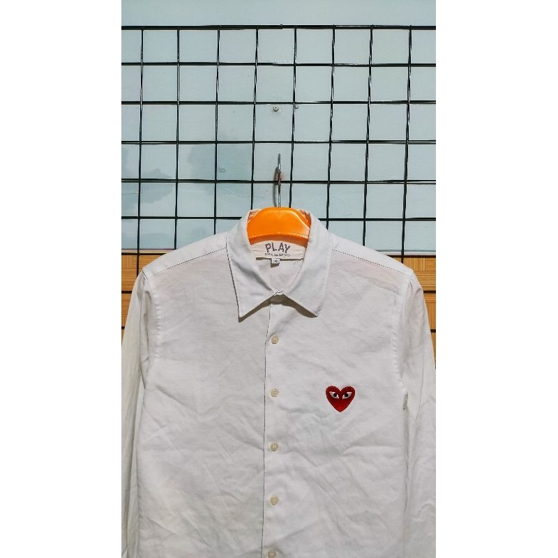 Jual Kemeja Cdg White Long Sleeve Shirt second Original | Shopee Indonesia