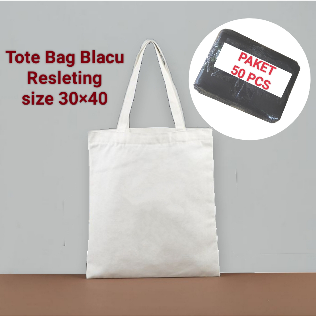 Jual Totebag Blacu Resleting | Tas Tote Bag Blacu Polos | Paket isi 50 pcs | Shopee Indonesia