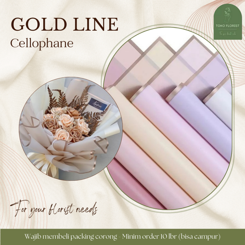 Jual Kertas Buket Bunga Cellophane GOLD LINE | ECER 5PC / GROSIR ...