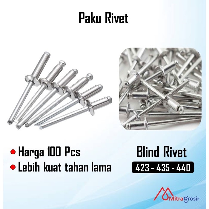Jual 100 Pcs Paku Rivet / Paku Rivet Holow / Aluminium / Seng / Paku ...