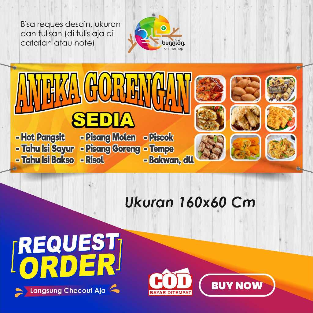 Jual Spanduk Banner 160x60 Aneka Gorengan Custom Desain | Shopee Indonesia