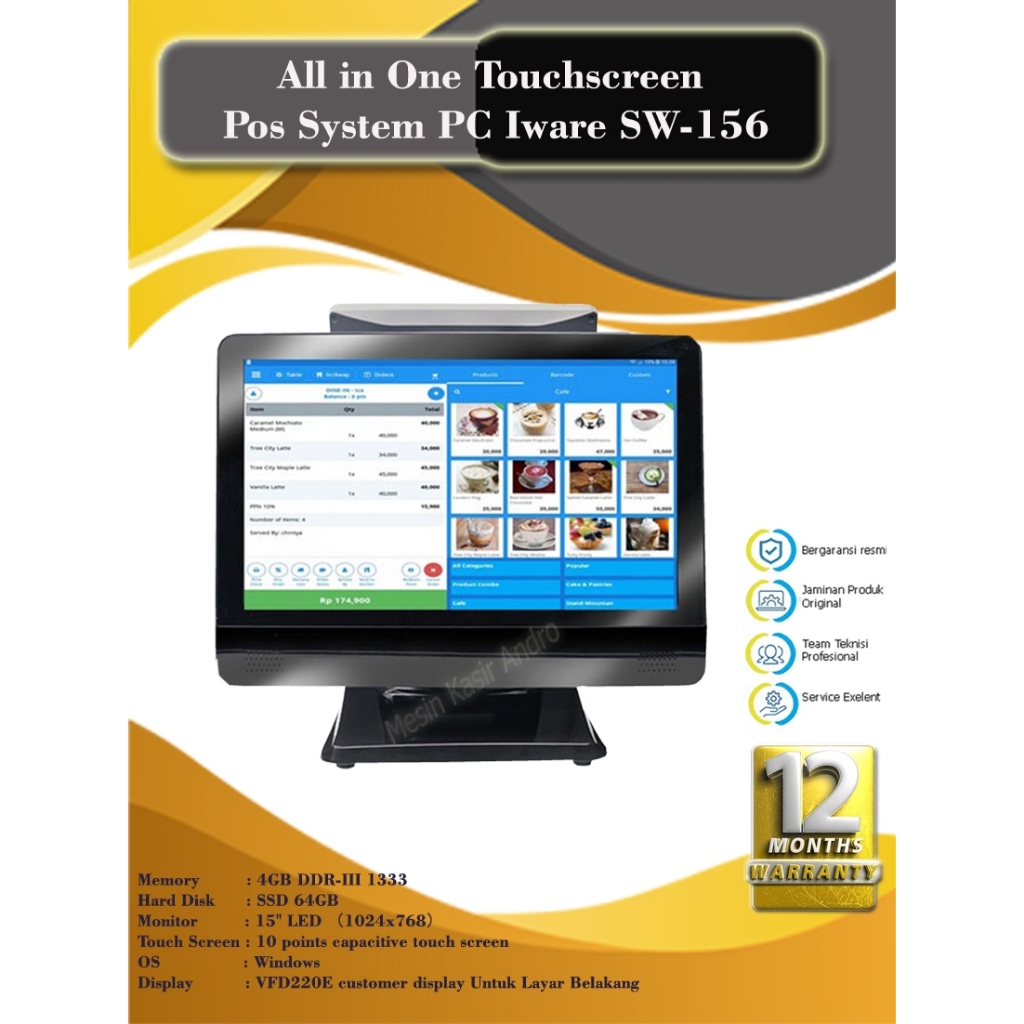 Jual Mesin Kasir All In One Touchscreen Pos System PC SW-156 OS Windows | Shopee Indonesia