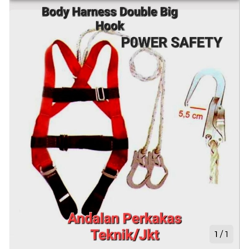 Jual Body Harness Double lanyard/Double big hook Merk POWER SAFETY ...