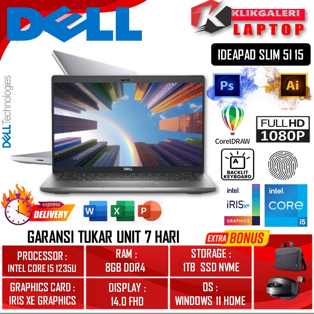 Jual Laptop Slim Murah DELL LATITUDE 14 5430 INTEL Core i5 1235U 8GB / 1TB SSD 14Inch FHD ...
