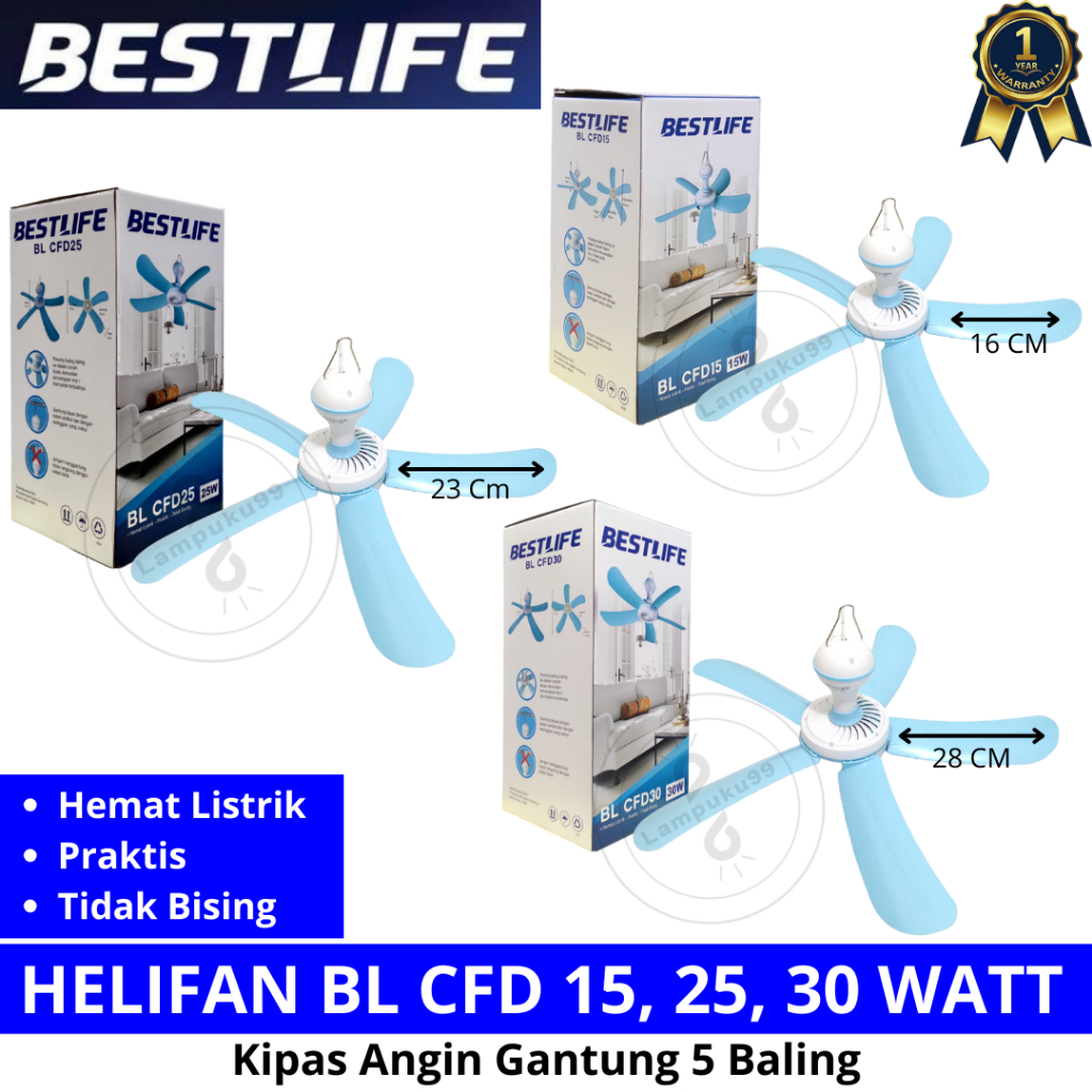 Jual Bestlife Helifan Kipas Angin Gantung 5 Baling 15 25 30 Watt ...
