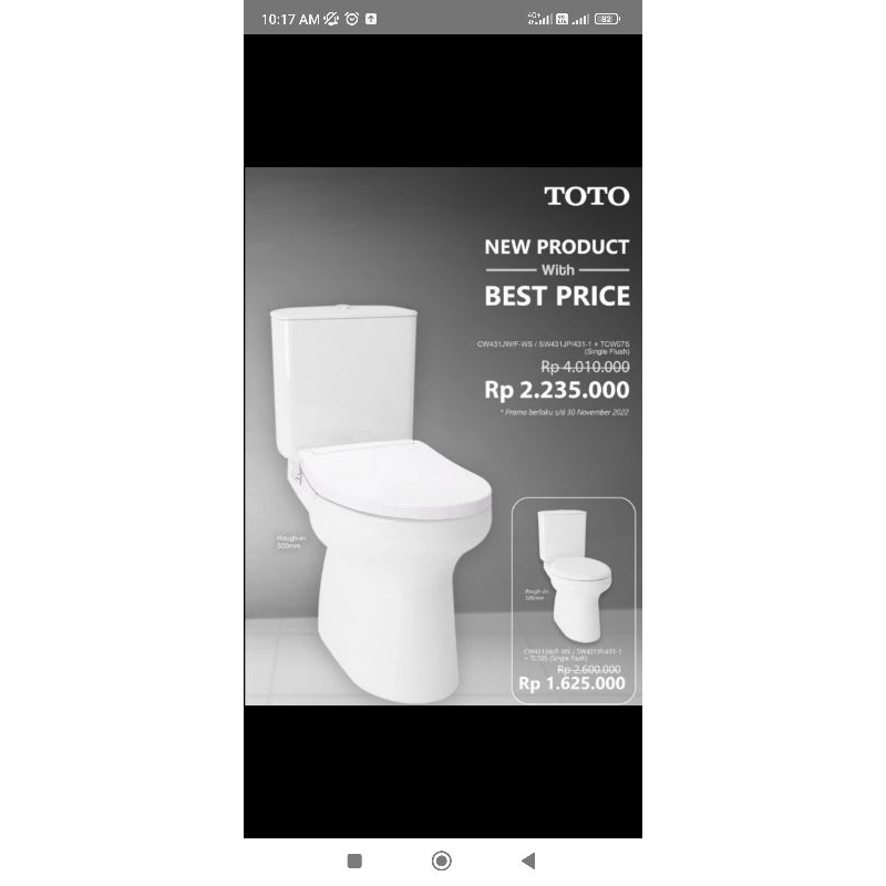 Jual KLOSET Duduk TOTO CW431J / Closet Duduk CW 431J / CW 431 J ...
