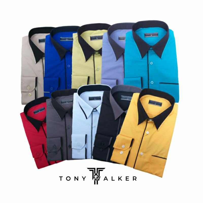 Jual Kemeja Tony Walker Panjang Polos Kombinasi ( Slim Fit ) | Shopee Indonesia