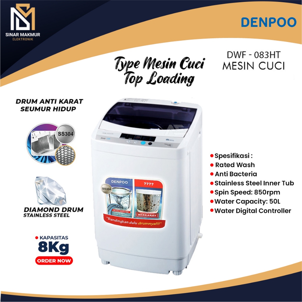 Jual Mesin Cuci DWF 083 HT Full Otomatis Hemat Listrik Stainlles Stell SS304 Anti Karat DENPOO ...