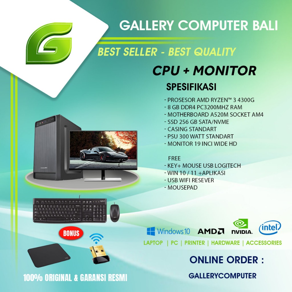 Jual ( cpu dan monitor ) komputer pc rakitan amd ryzen 3 4300g | Shopee ...