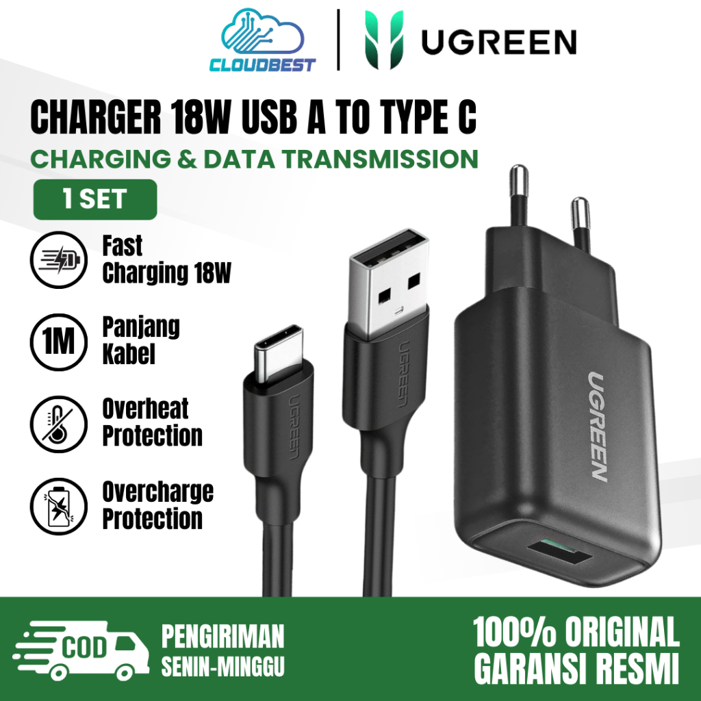 Jual UGREEN CHARGER USB TO TYPE C 18W | Shopee Indonesia