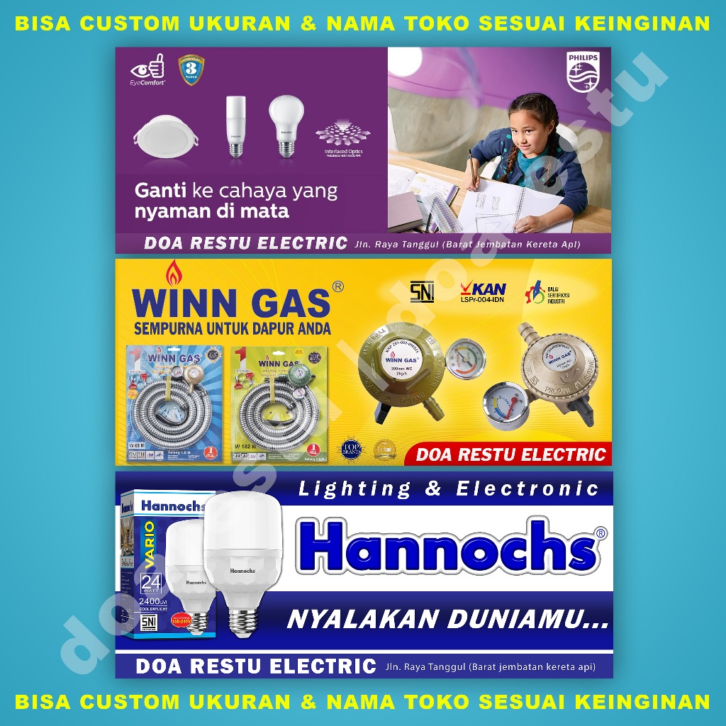 Jual Banner Spanduk Philips , Hannochs + Cetak Bisa Custom Nama Toko Listrik Elektronik / Toko ...