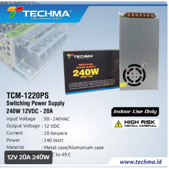 Jual NEW TECHMA TCM -1220 PS Power Supply CCTV 12Volt 20A Jaring 240 ...