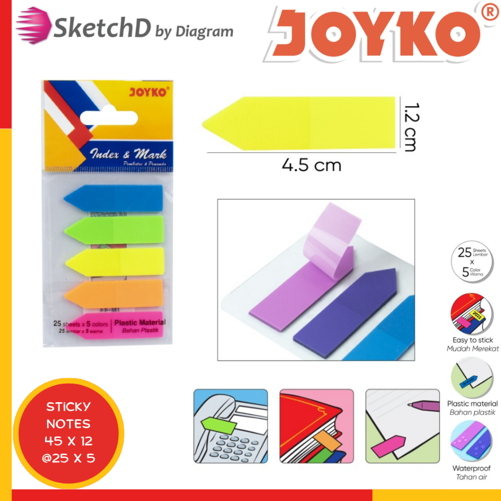 Jual Memo Tempel Plastik Joyko IM 44 Sticky Notes Index & Mark 5 warna ...