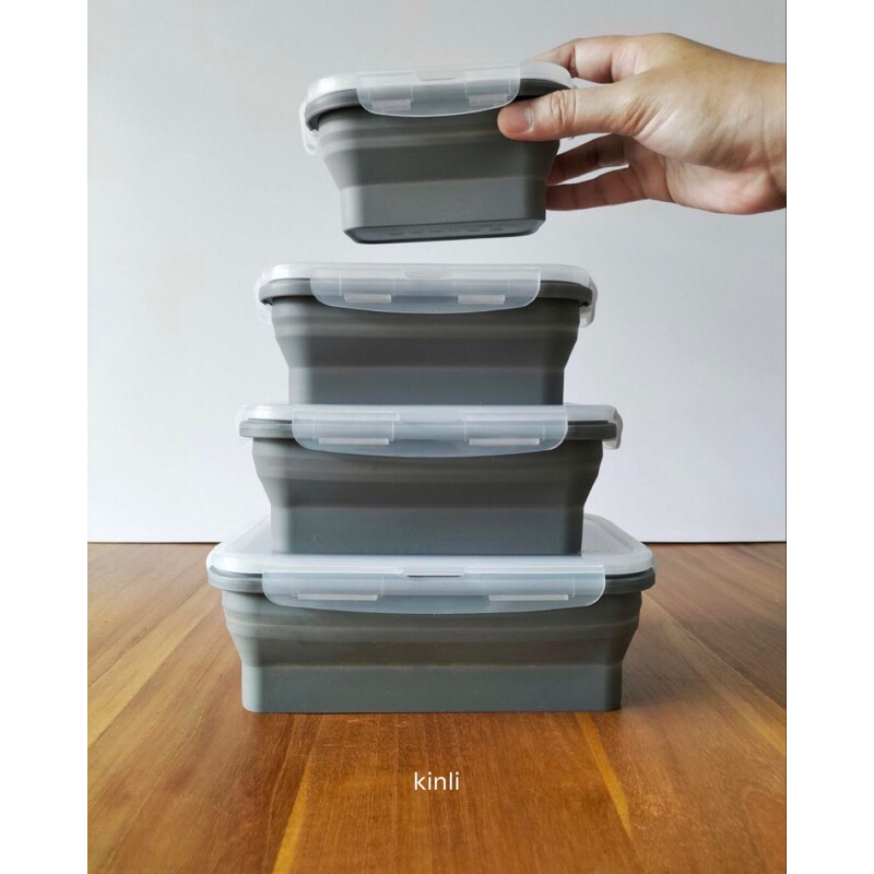 Jual collapsible lunch box grey foldable food container tempat makan ...