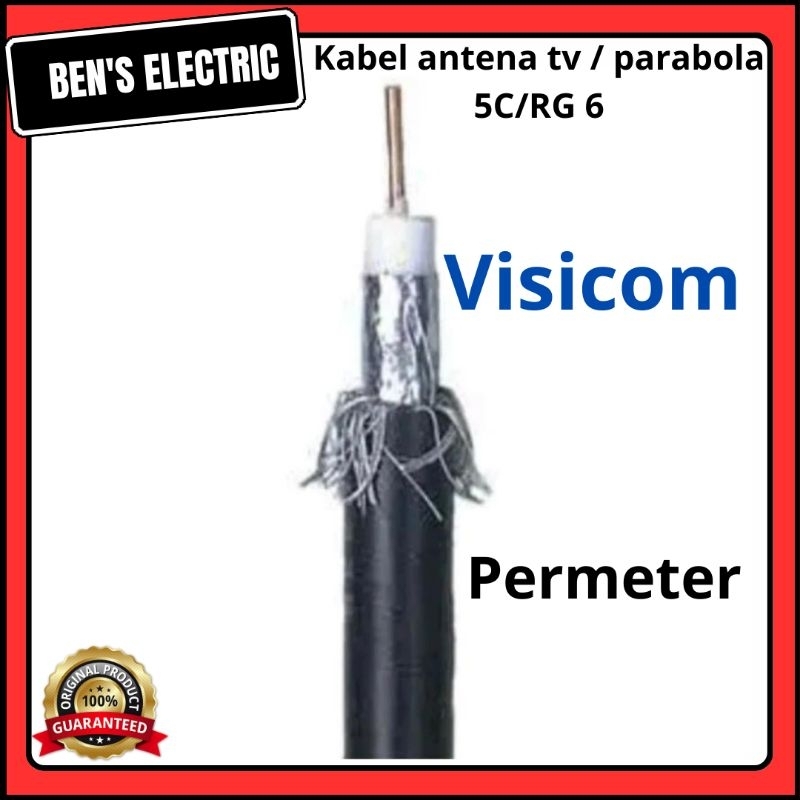 Jual Kabel antena TV / parabola visicom RG - 6 U coaxial cable meteran | Shopee Indonesia