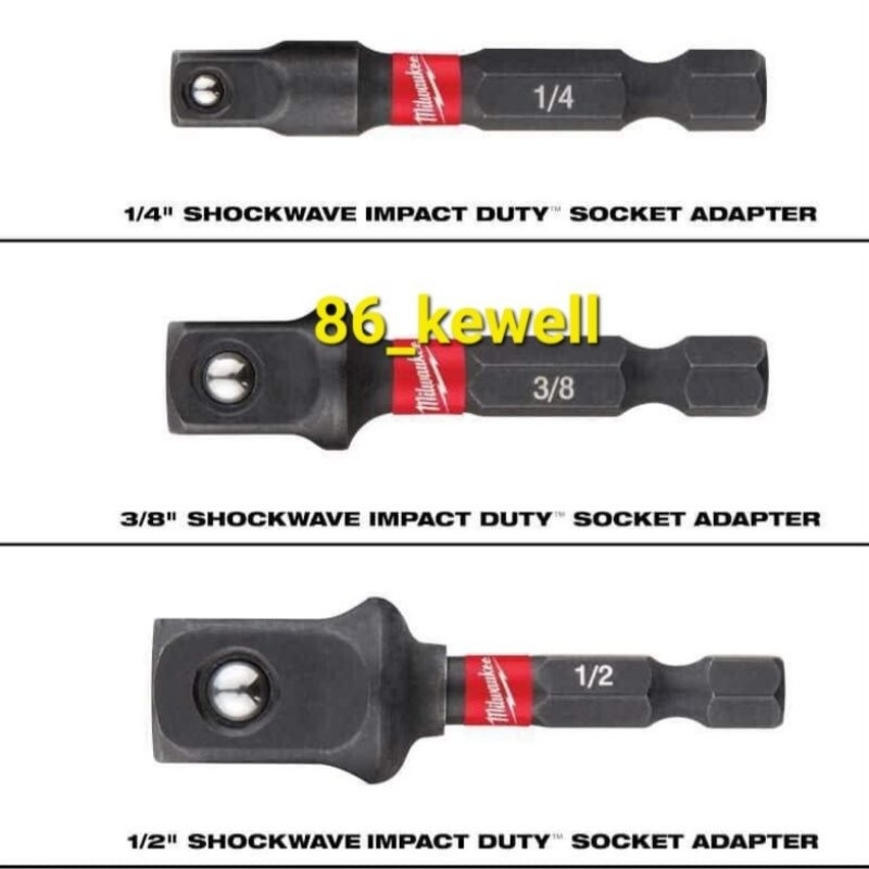 Jual MILWAUKEE impact socket adapter hex 1/4" to 1/2" 3/8" 1/4" (harga ...