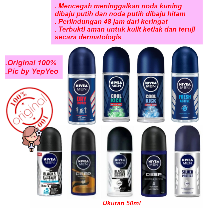 Jual Nivea Men Deodorant Black & White Invisible Fresh+Antibakteri Roll On 50ml | Shopee Indonesia