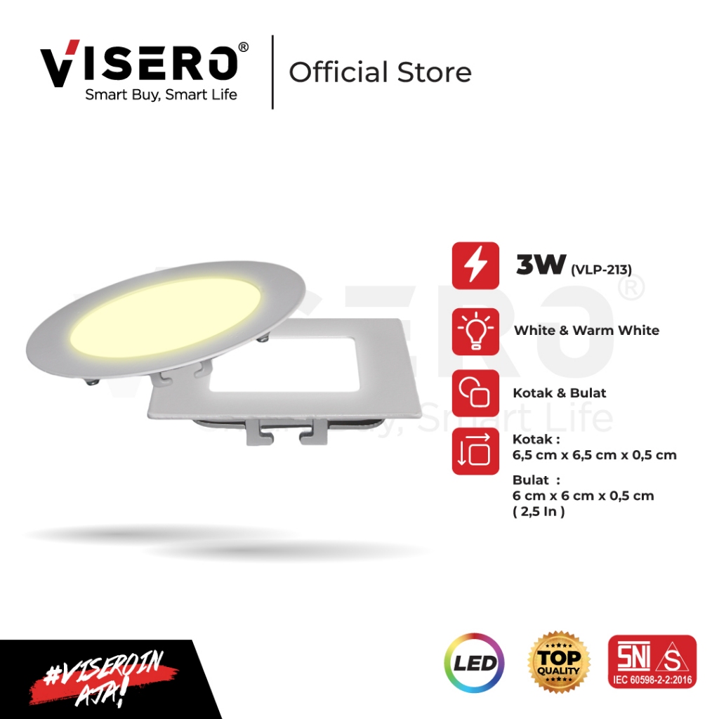 Jual Lampu LED Panel Visero Inbow Slim 3W Kotak / Bulat Cahaya Sinar White / Warm White (VLP-213 ...