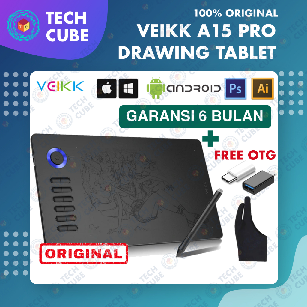 Jual VEIKK A15 Pro Digital Graphic Drawing Pen Tablet Gambar 8192 ...