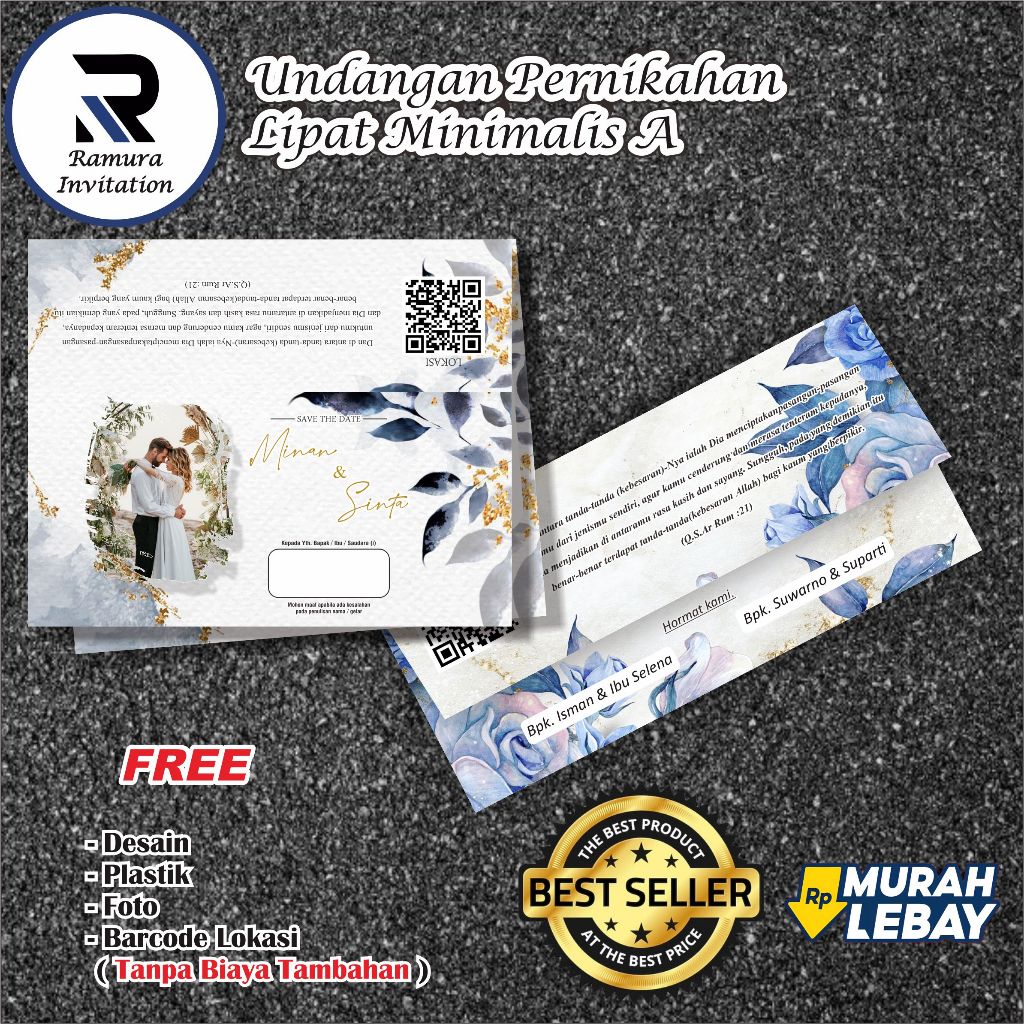 Jual Undangan Pernikahan Lipat Minimalis A ( Free Desain, Barcode ...