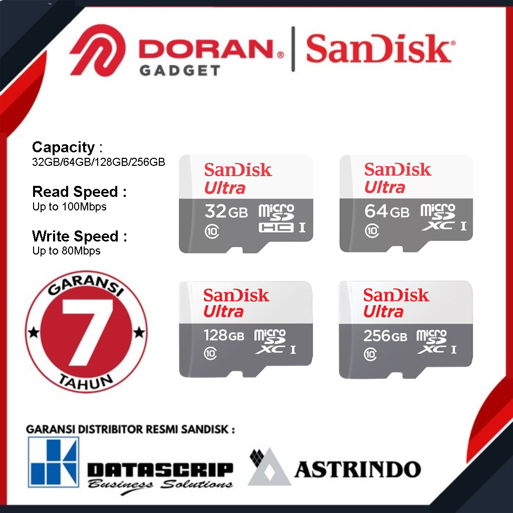 Jual Memory 16GB/32GB/64GB/128GB | Micro SD 32 GB/64 GB/128GB SanDisk Ultra MicroSD CL10 UHS-I ...