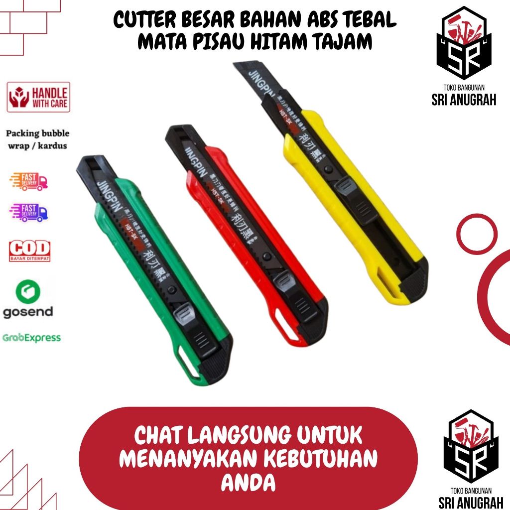 Jual Cutter Besar L500 Bahan ABS Exclusive Mata Pisau HITAM Kater ...