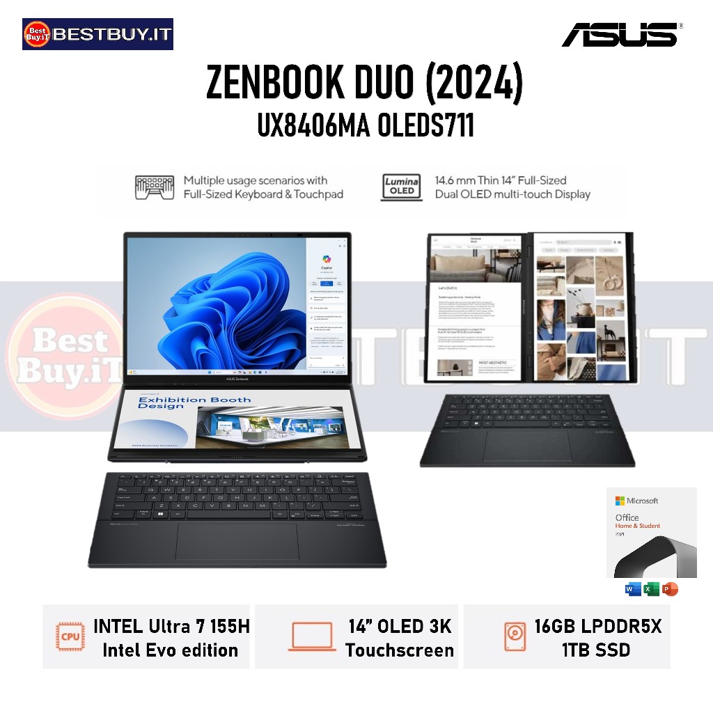 Jual ASUS Zenbook DUO UX8406MA OLEDS711 Ultra 7 155H 16GB 1TB 14" 3K ...