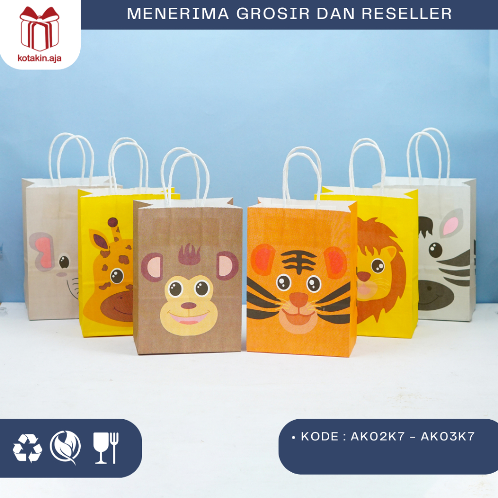 Jual Paper Bag Kraft / Paper bag Ultah / Paper Bag Binatang / Tas Kado ...