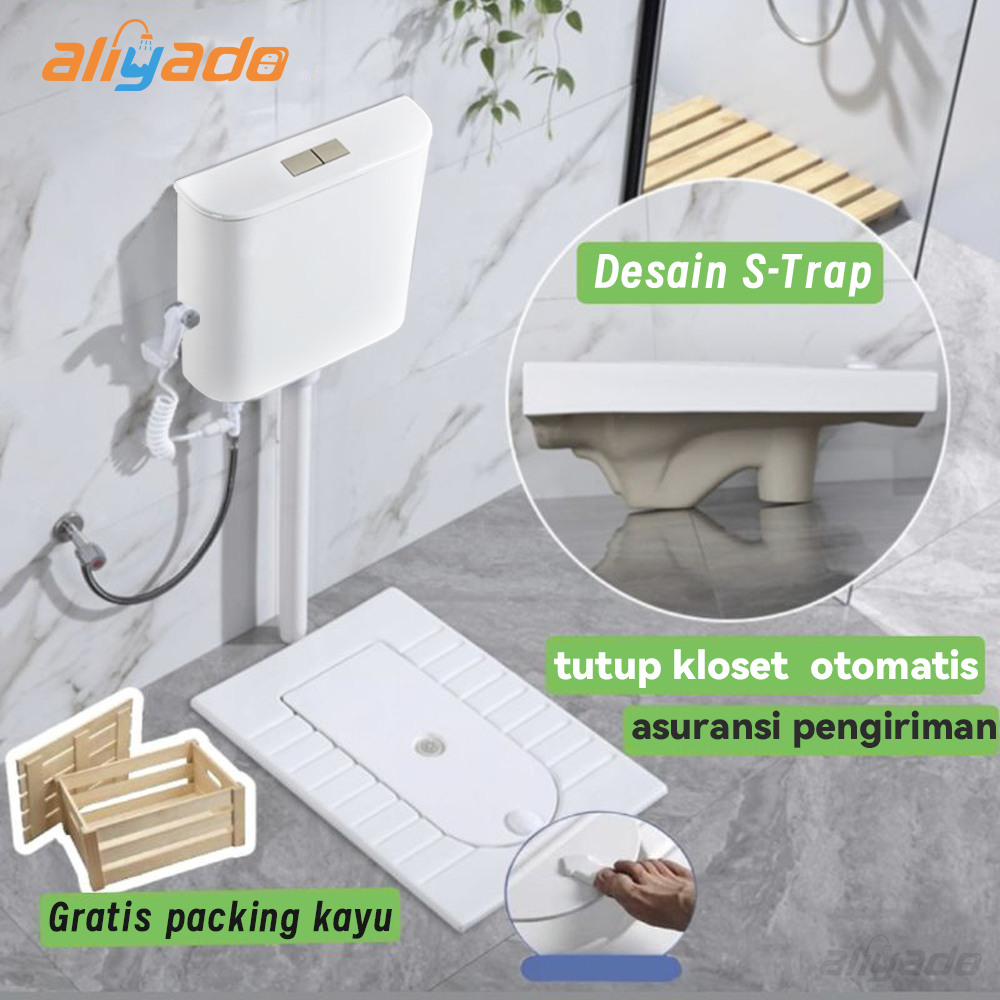Jual Toilet Flush Kloset Jongkok 1Set Dengan Penutup Kloset Otomatis + Energy Saving Water Tank ...