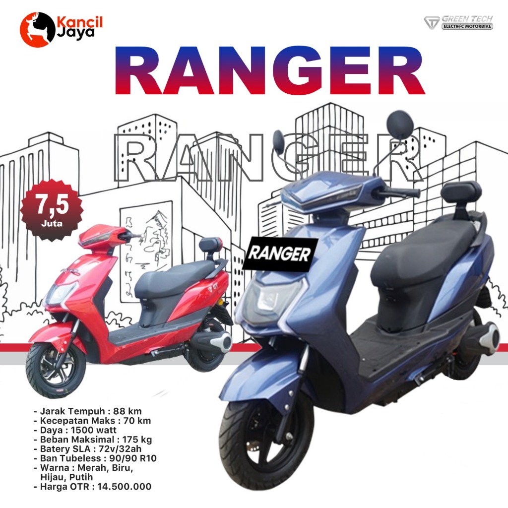 Jual Harga Subsidi Motor Listrik Greentech RANGER | Shopee Indonesia