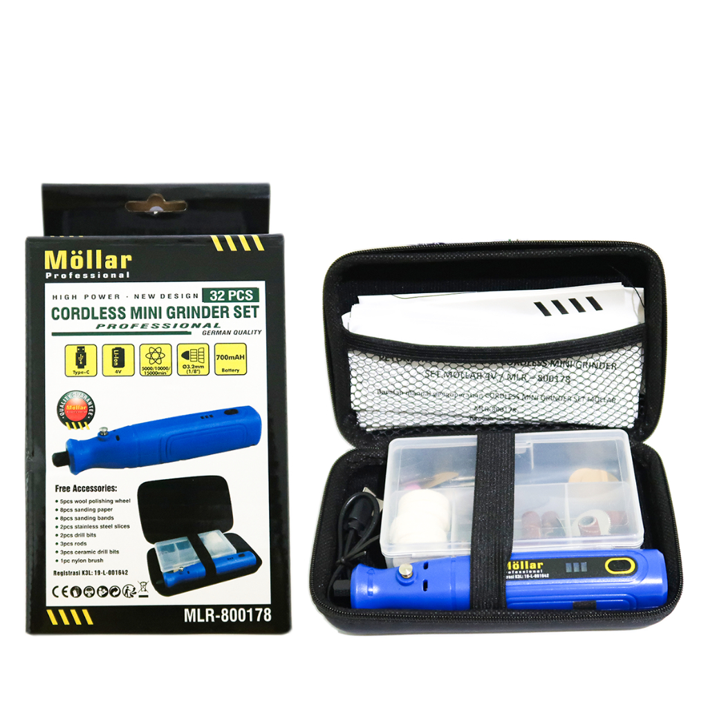 Jual MOLLAR 800178 Mini Grinder Set 32 pcs Baterai Cordless Gerinda ...
