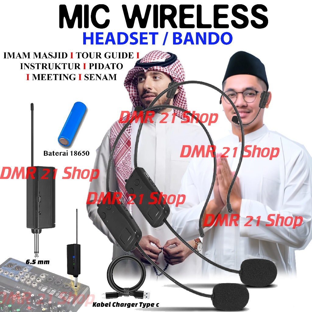 Jual DMR MH-1 / MH-2 Mikrofon Mic Clip On Wireless 2.4 Ghz UHF 6.5 mm ...