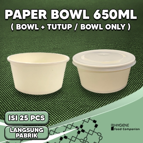 Jual Paper Bowl Putih Polos + LID / Mangkok Kertas Tahan Panas 650ml ...