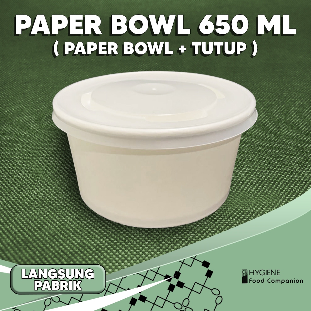 Jual Paper Bowl Putih Polos + LID / Mangkok Kertas Tahan Panas 650ml ...