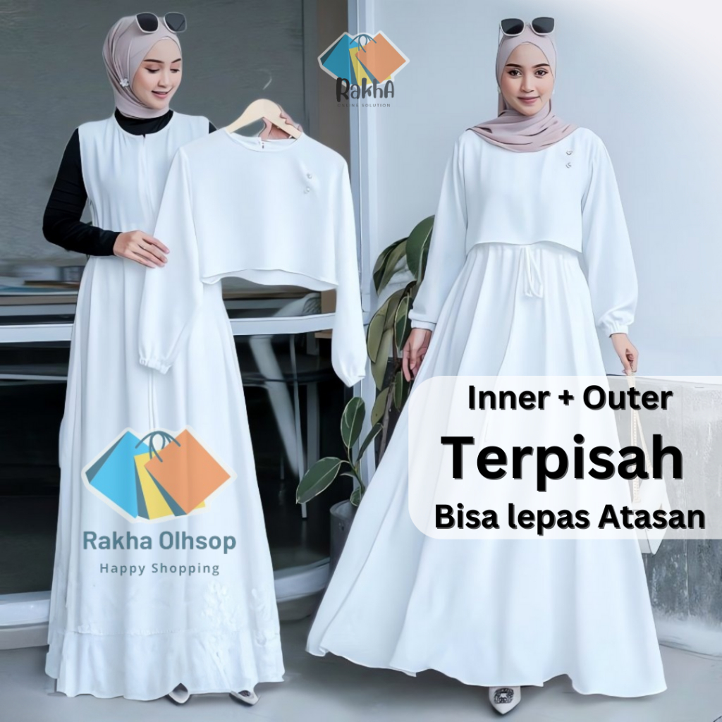 Jual NAFISA maxy set 2in1 inner + outer crop setelan gamis polos ...