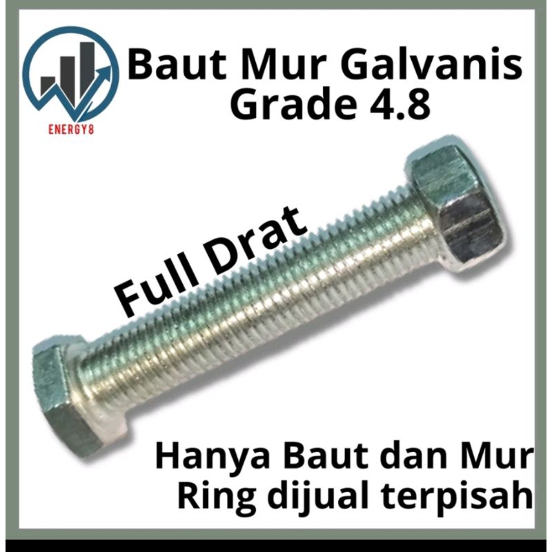 Jual BAUT MUR DRAT FULL GALVANIS GRADE 5.0 SINGLE | Shopee Indonesia