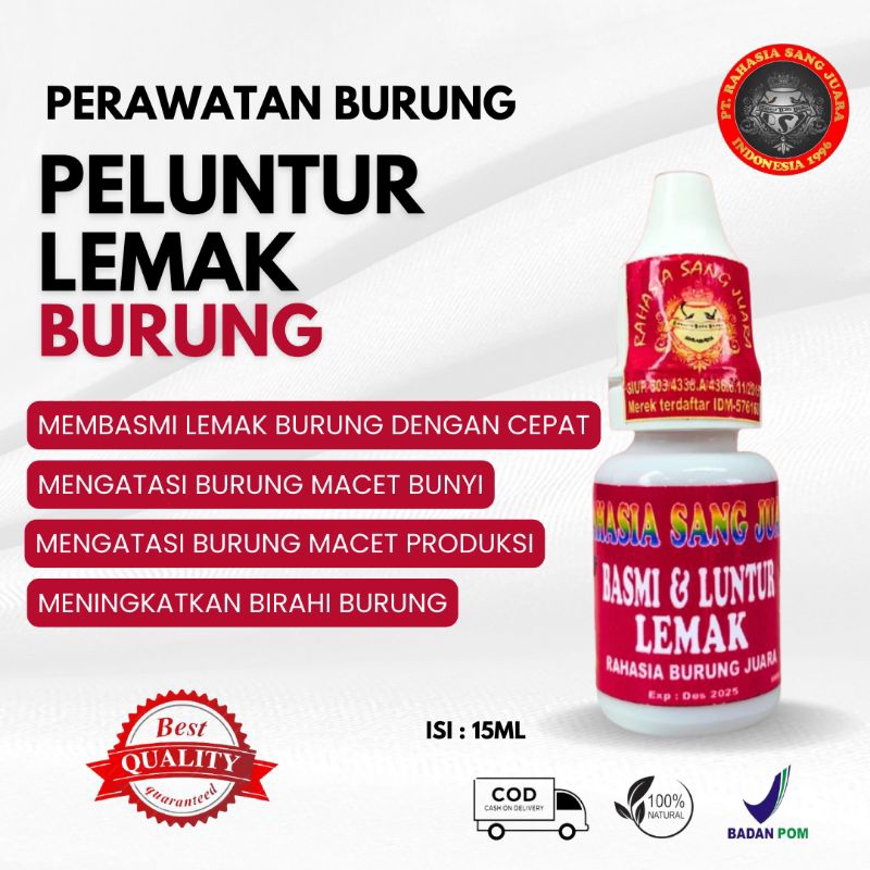 Jual PELUNTUR LEMAK BURUNG isi 15 ml Semua Jenis Burung Kicau - Rahasia ...