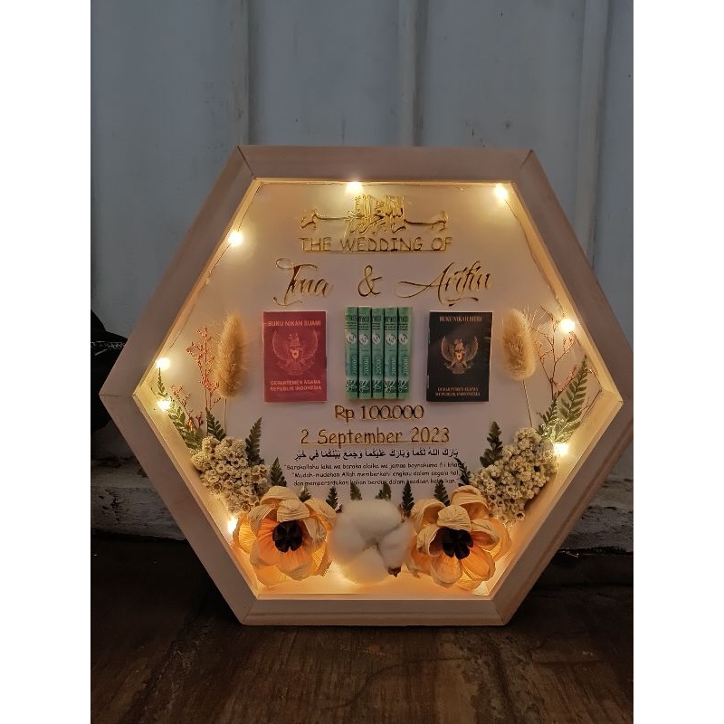 Jual frame mahar rustic segi 6 tulisan timbul akrilik | Shopee Indonesia
