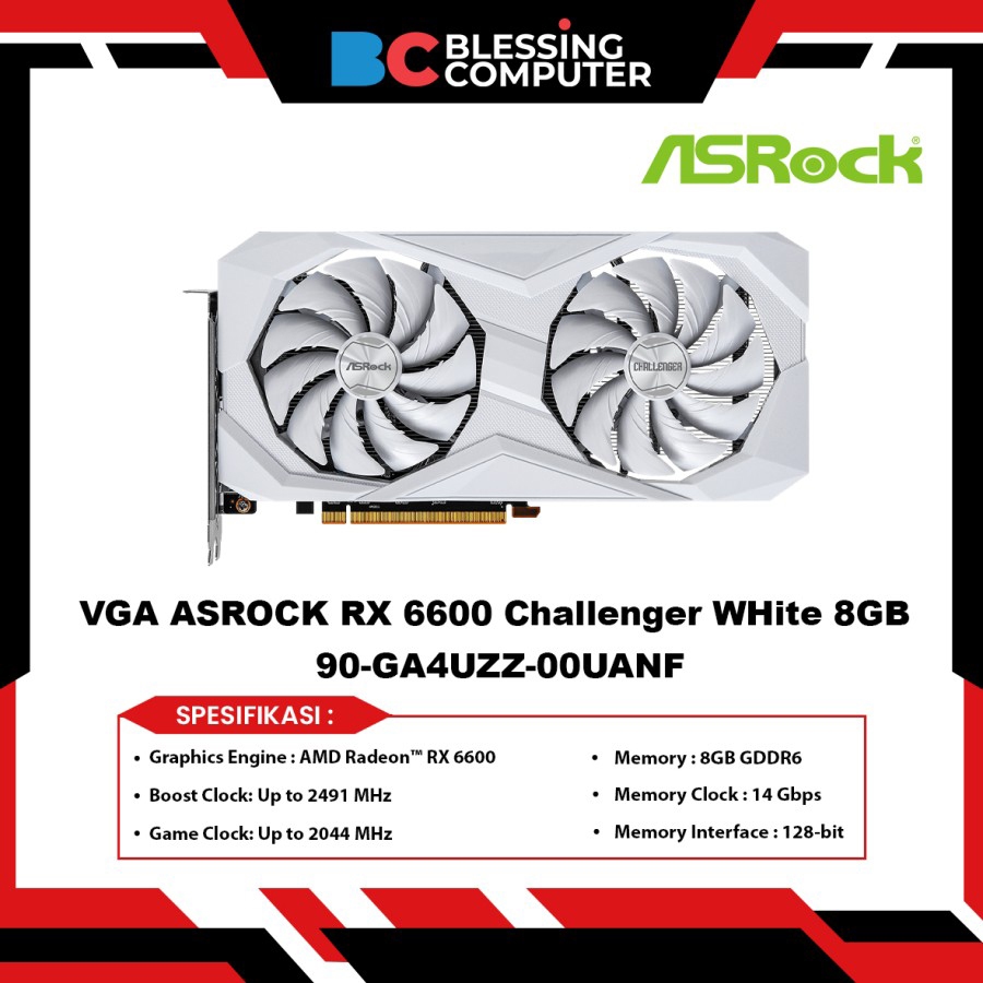 Jual VGA ASROCK RX 6600 Challenger WHite 8GB 90-GA4UZZ-00UANF | Shopee ...