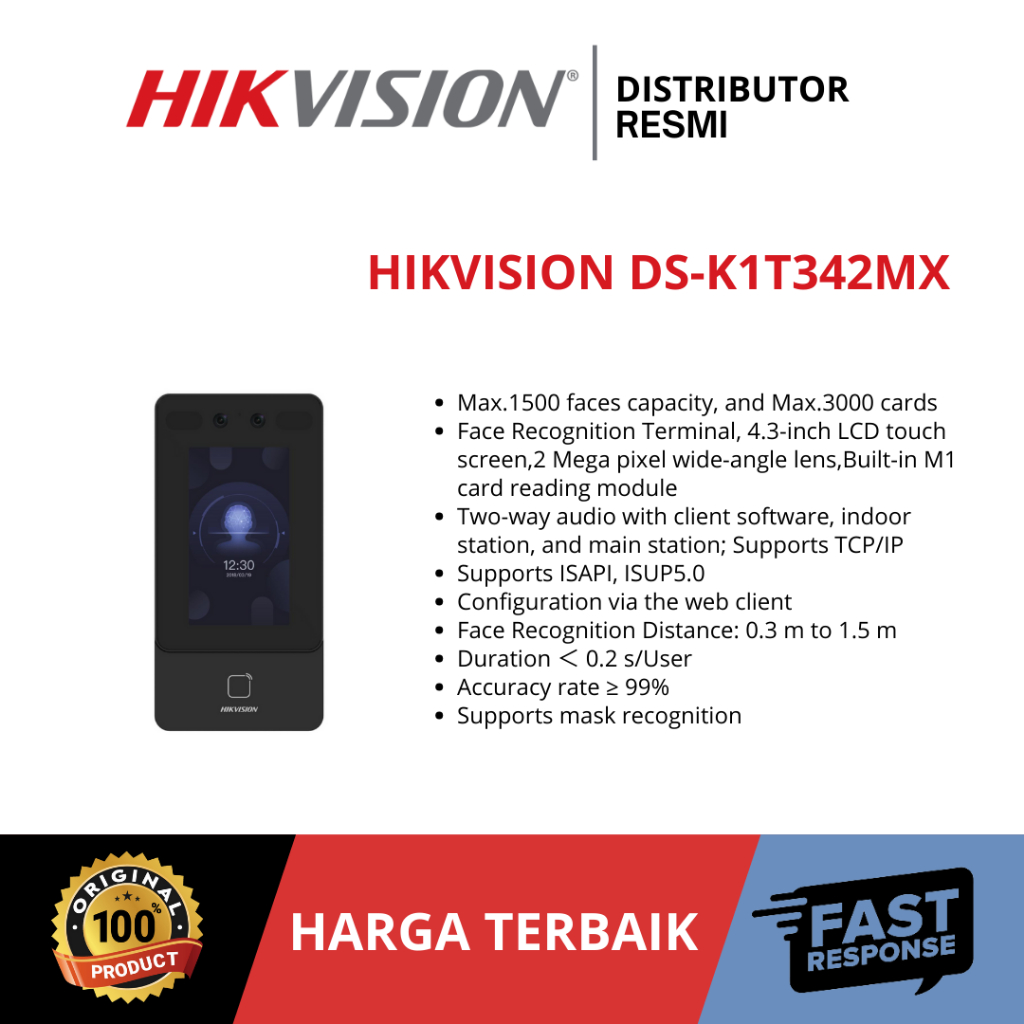 Jual HIKVISION DS-K1T342MX 2MP TOUCHSCREEN FACE & MIFARE ACCESS CONTROL ...