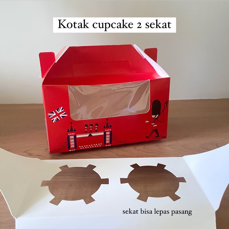 Jual Kemasan Kotak Cupcake muffin Sekat London England / Box Tenteng ...