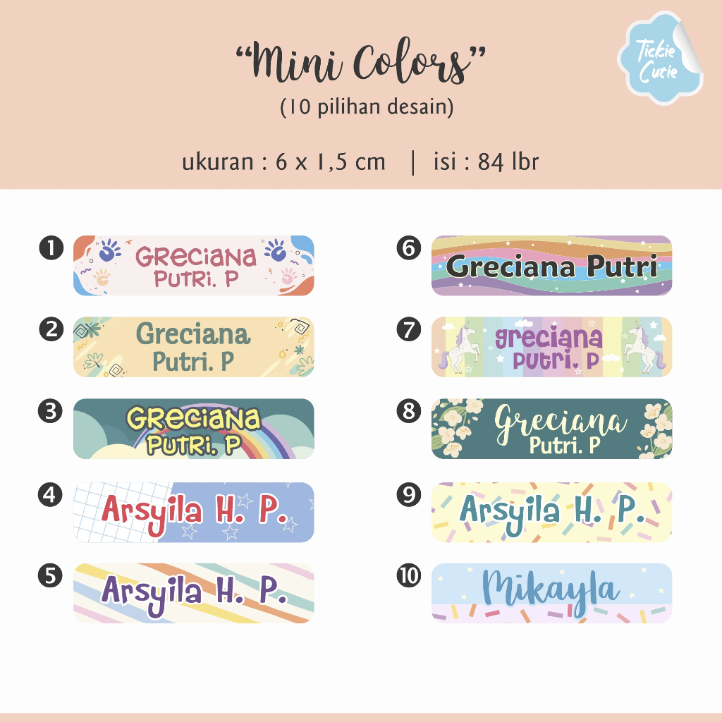Jual PO label sticker nama tema : Mini Colors (isi 84 lbr) | Shopee ...