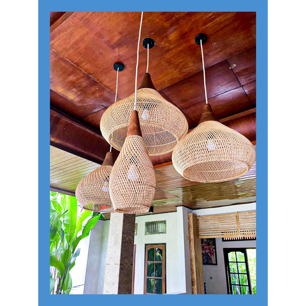 Jual lampu rotan gantung D50CM lampu rotan gantung aesthetic cafe ...