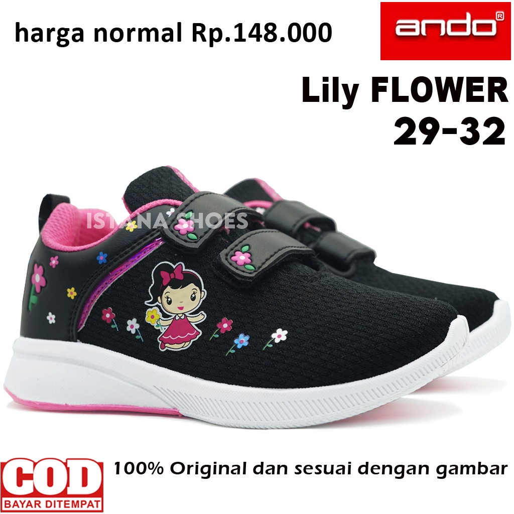 Jual SEPATU SEKOLAH ORIGINAL ANDO LILY FLOWER VLC PEREKAT SEPATU ANAK PEREMPUAN SNEAKRES TK PAUD ...